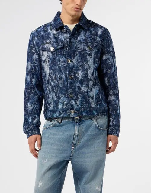 Philipp Plein Denim Trucker Jacket Jacquard Monogram
