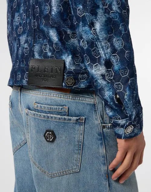 Philipp Plein Denim Trucker Jacket Jacquard Monogram