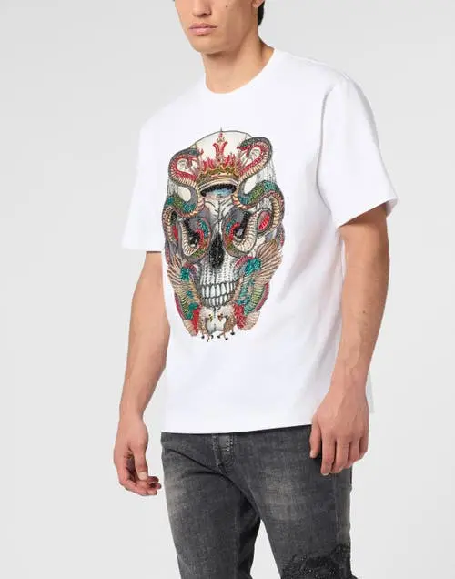 Philipp Plein Round Neck T-shirt King Of Snakes Stones - White