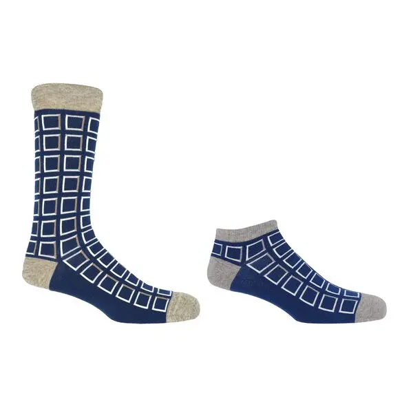 PEPER HAROW - MADE IN ENGLAND Cube Luxury Crew & Trainer Men’s Socks Bundle - Blue