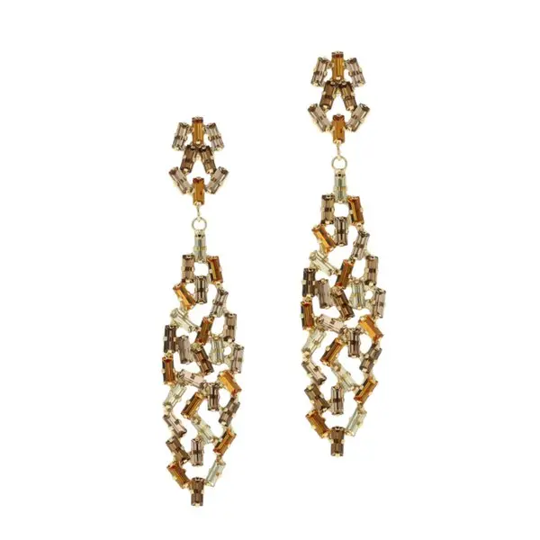 OTAZU Gold / Brown Golden Baguette Statement Earrings - Gold/brown