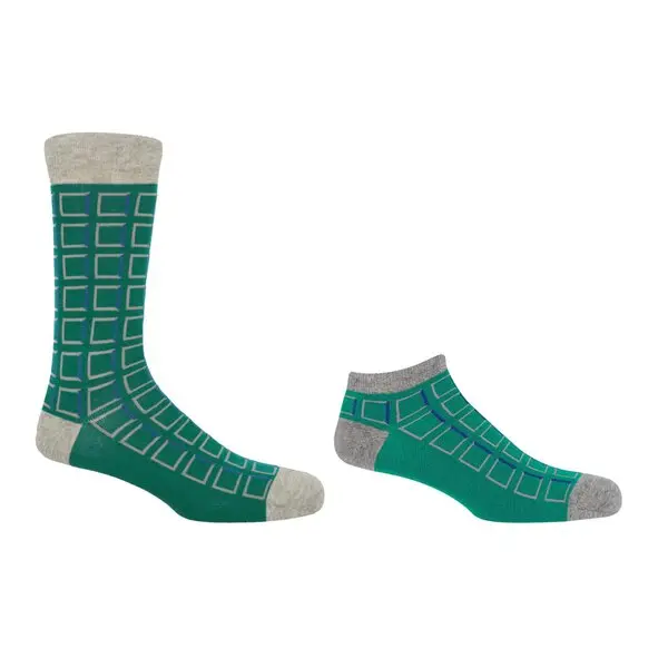 PEPER HAROW - MADE IN ENGLAND Cube Teal Luxury Crew & Trainer Men’s Socks Bundle - Green