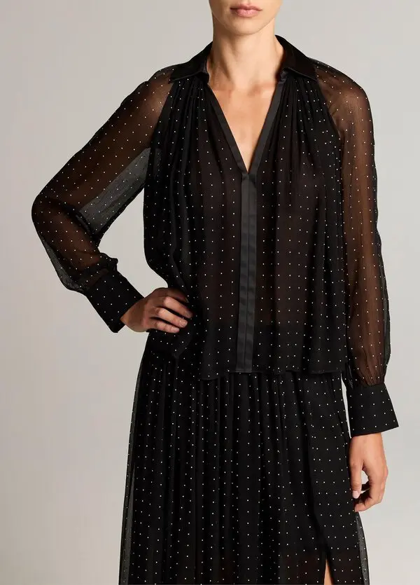 Vince Heat-set Dot Chiffon Blouse