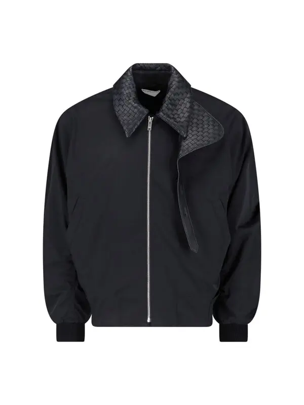 Bottega Veneta Nylon And Cotton Jacket With Woven Lambskin Collar
