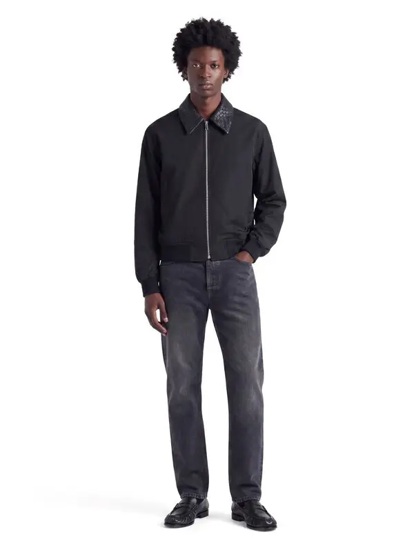 Bottega Veneta Nylon And Cotton Jacket With Woven Lambskin Collar