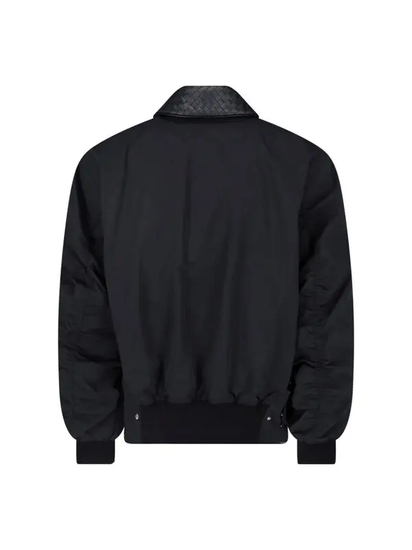 Bottega Veneta Nylon And Cotton Jacket With Woven Lambskin Collar
