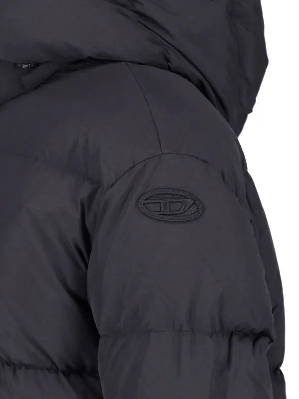 DIESEL® Down Jacket "w Rolfys" With Removable Hood And Logo Embroidery - Black