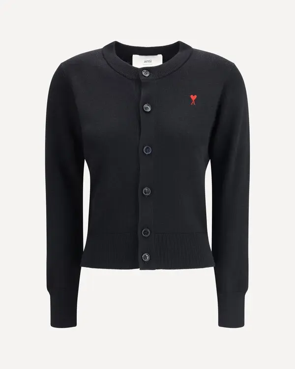 AMI Paris De Coeur Merino Woo Cardigan Femae - Black