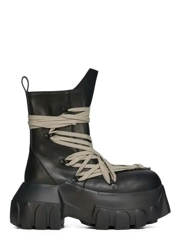 Rick Owens Leather Boots Megalace Mega Tractor - Black