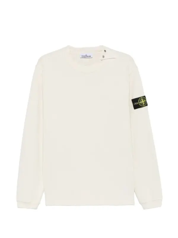 Stone Island Button-detail Sweater With Logo Patch On The Shoulder - White