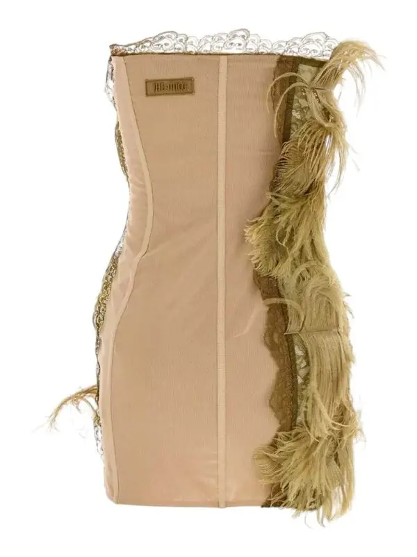 Attico Strapless Lace And Mesh Mini Dress With Fringe - Green