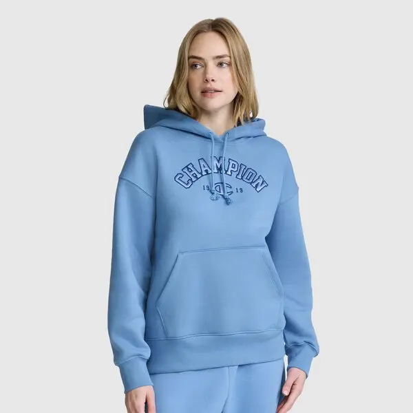 Champion Fleece Hoodie, Satin Applique - Riviera