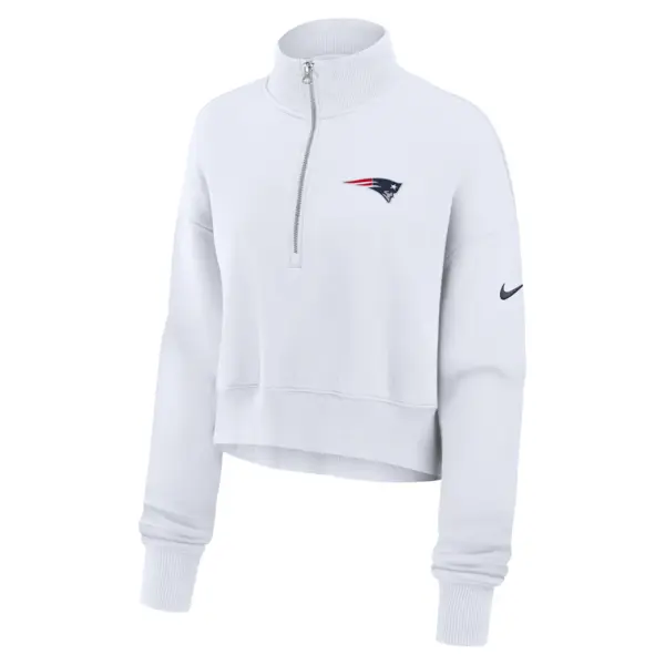 Nike New England Patriots Primetime Phoenix Nfl Oversized Cropped 1/4-zip Crew - White