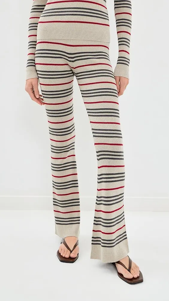 THE ELDER STATESMAN Libeccio Rib Stripe Flare Pants - Ecru/red/stone