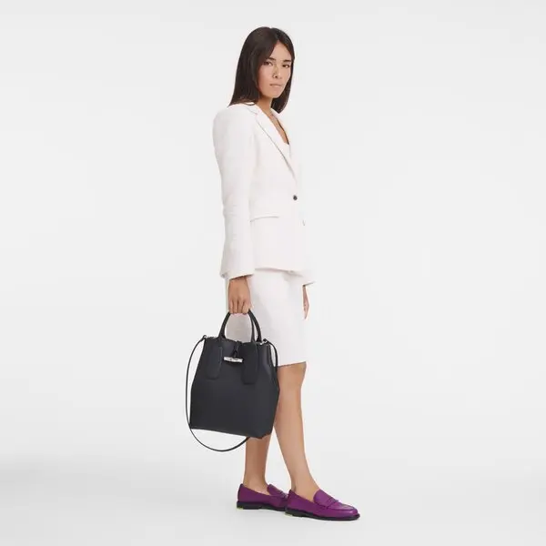 Longchamp Medium Roseau Leather Crossbody Bag - Black