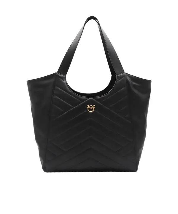 Pinko Logo Plaque Chevron Quilted Tote Bag - Black