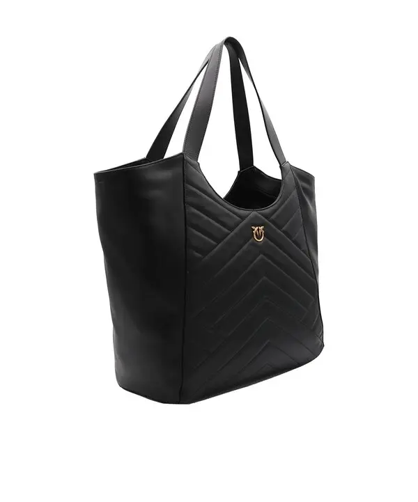 Pinko Logo Plaque Chevron Quilted Tote Bag