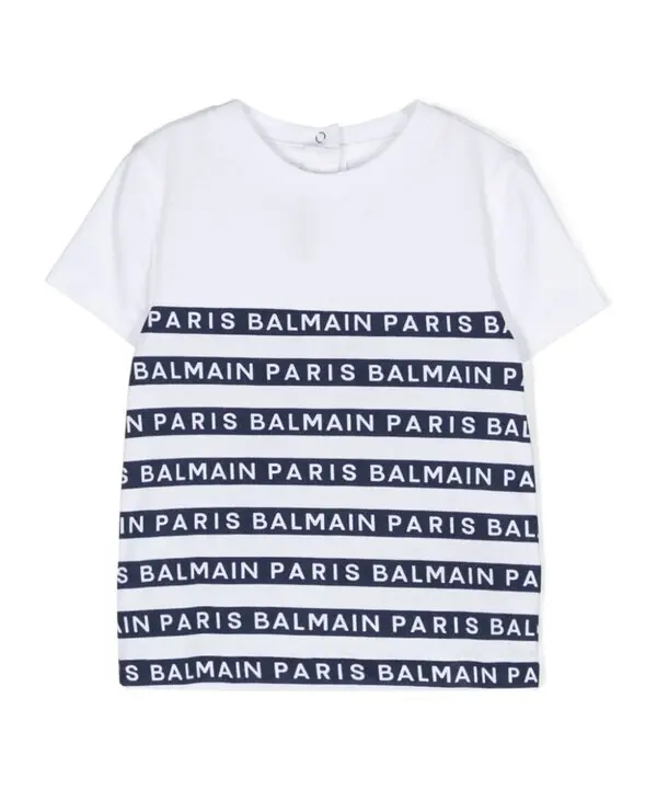 Balmain Logo-stripes Cotton T-shirt - White