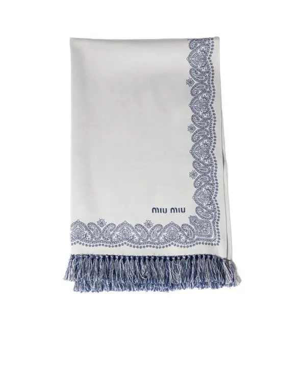 Miu Miu Cotton Beach Towel - White/blue