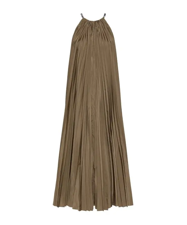 Max Mara Pleated Halterneck Midi Dress - Earthy Color