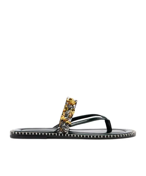 Dries Van Noten Sequined Leather Thong Sandals