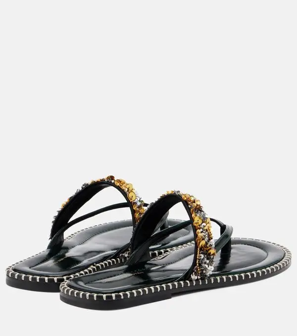 Dries Van Noten Sequined Leather Thong Sandals