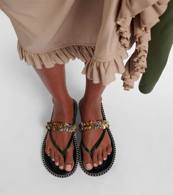 Dries Van Noten Sequined Leather Thong Sandals