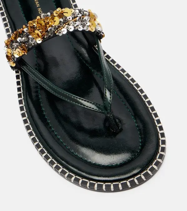 Dries Van Noten Sequined Leather Thong Sandals