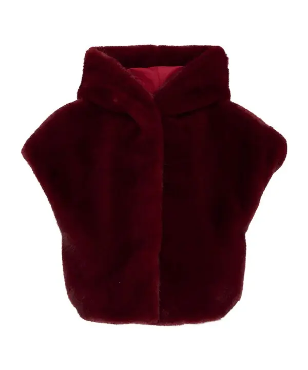 Monnalisa Faux-fur Hooded Gilet - Burgundy