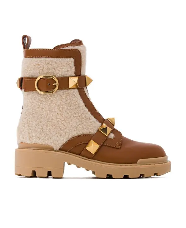 Valentino Garavani Roman Stud 55mm Shearling Ankle Boots