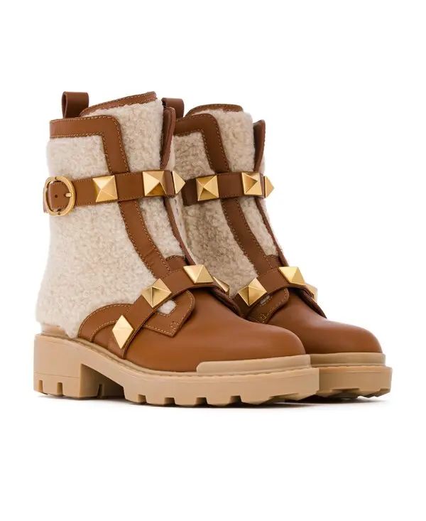 Valentino Garavani Roman Stud 55mm Shearling Ankle Boots