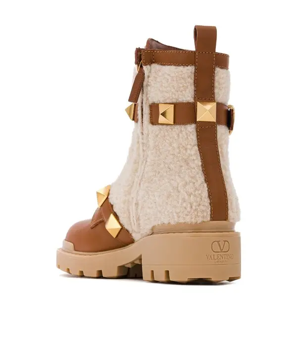 Valentino Garavani Roman Stud 55mm Shearling Ankle Boots