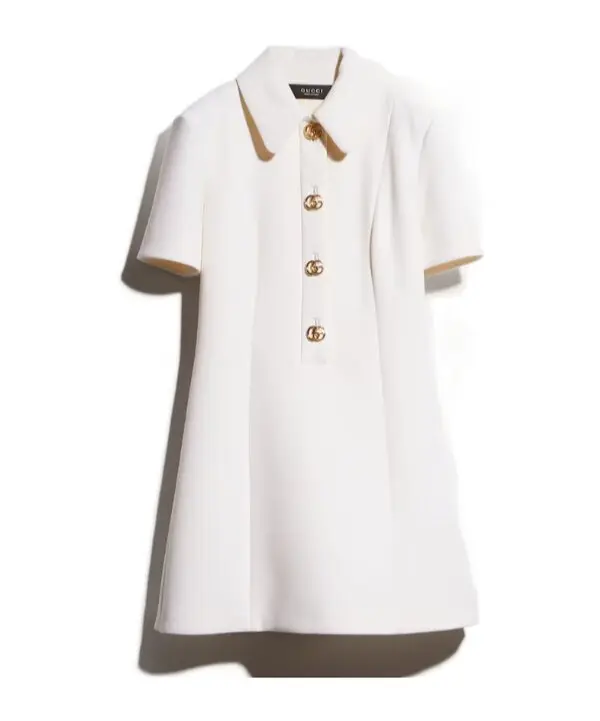 Gucci Crêpe Wool Dress With Double G Button - White