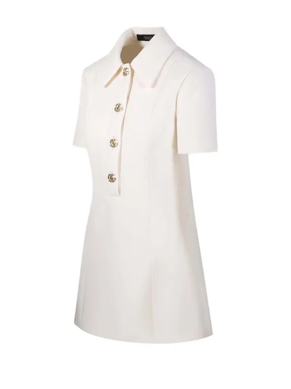 Gucci Crêpe Wool Dress With Double G Buttons - White