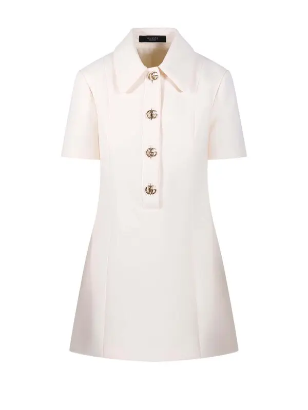 Gucci Crêpe Wool Dress With Double G Buttons - White