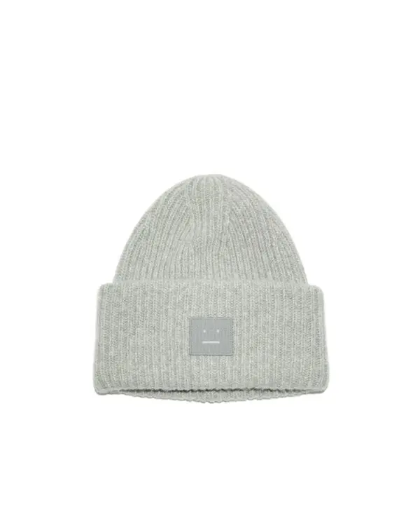 Acne Studios Logo Patch Ribbed Beanie - Gray