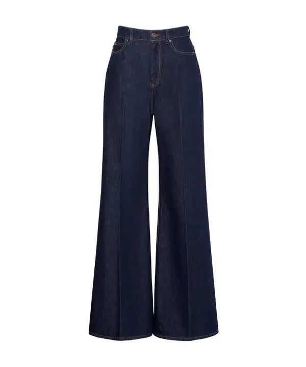 Max Mara Cotton Denim Palazzo Jeans Navy