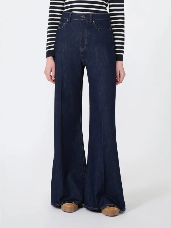 Max Mara Cotton Denim Palazzo Jeans Navy