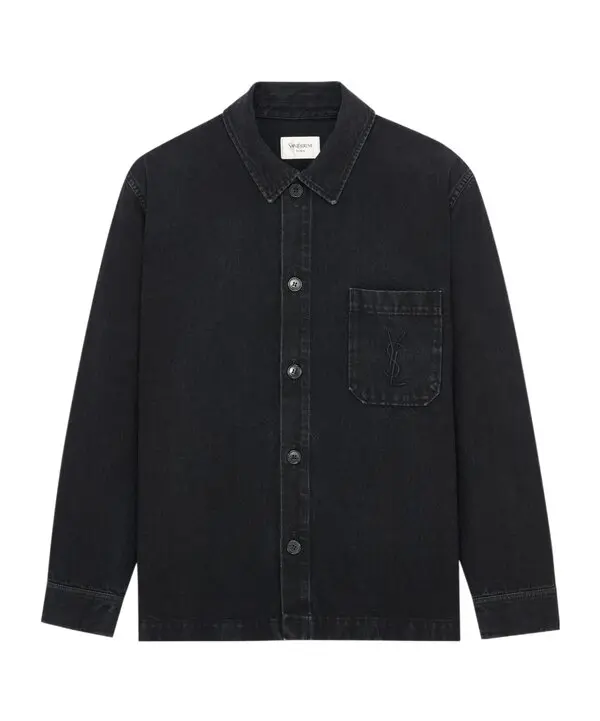 Saint Laurent Cassandre Overshirt In Cotton Linen Gabardine - Black Sand