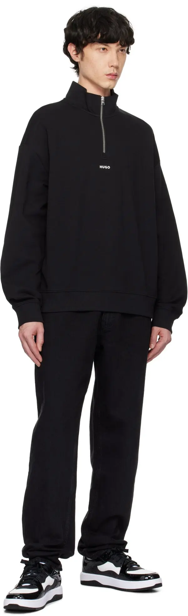 Hugo Boss Zip-neck Logo Print Sweatshirt