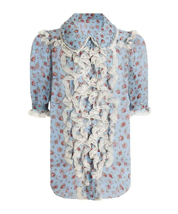 Dolce & Gabbana Ruffled Floral Top - Gray