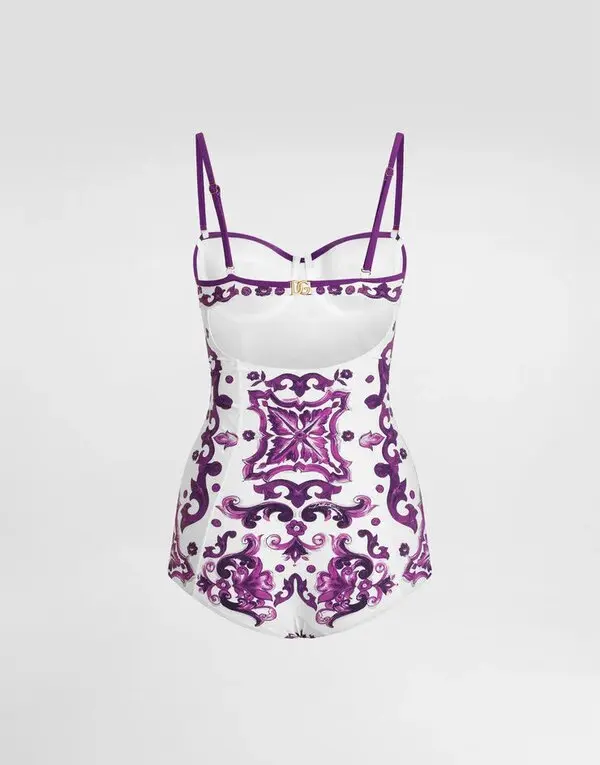 Dolce & Gabbana Majolica Print Balconette One-piece Swimsuit
