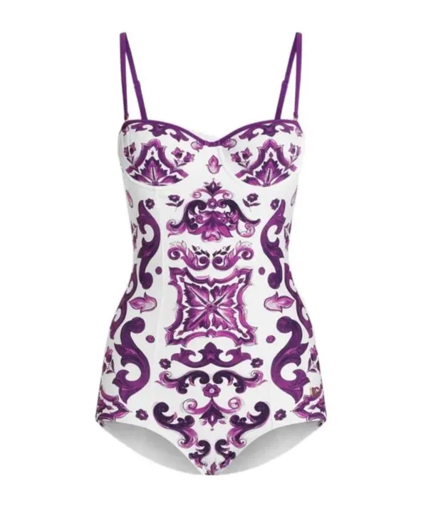 Dolce & Gabbana Majolica Print Balconette One-piece Swimsuit - Multicolor
