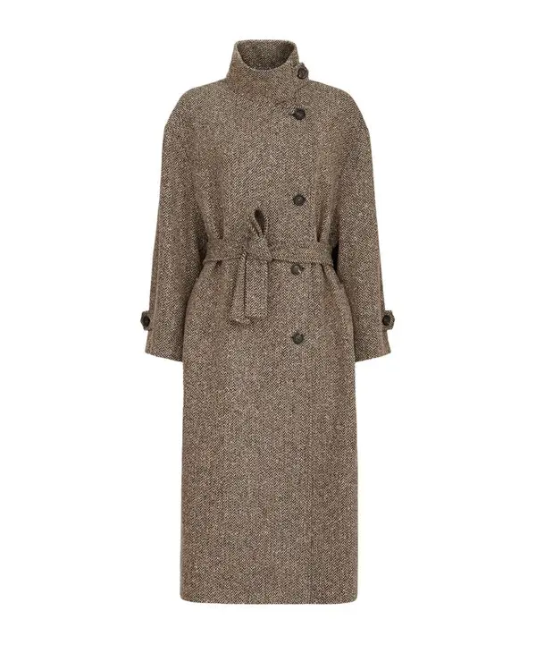 Brunello Cucinelli Sparkling Chevron Belted Coat - Light Brown