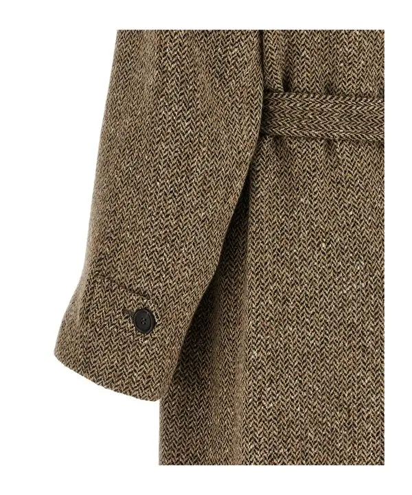 Brunello Cucinelli Sparkling Chevron Belted Coat - Light Brown