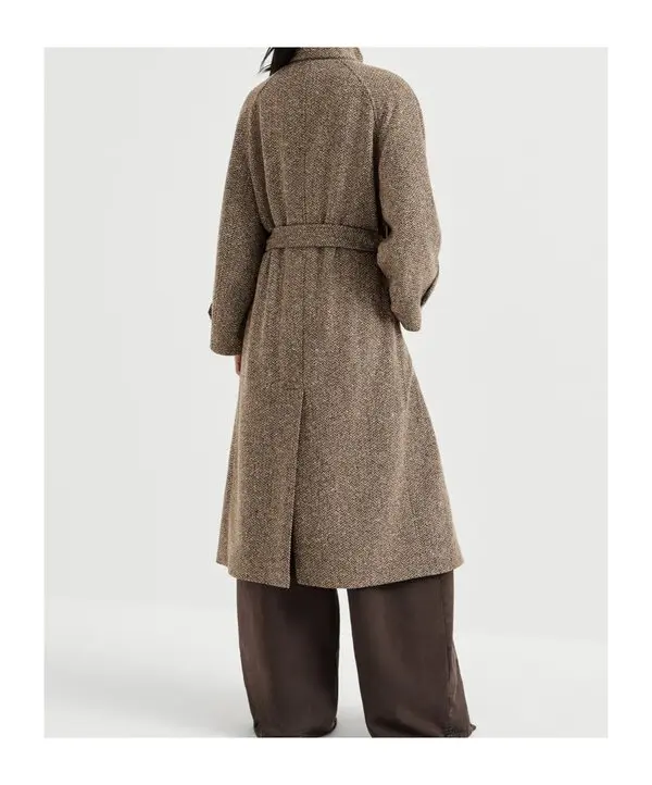 Brunello Cucinelli Sparkling Chevron Belted Coat - Light Brown