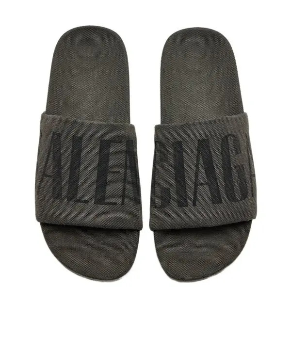 Balenciaga Logo Printed Slides - Black