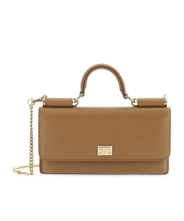 Dolce & Gabbana Dolce Gabbana Logo Plaque Foldover Top Clutch Bag - Brown
