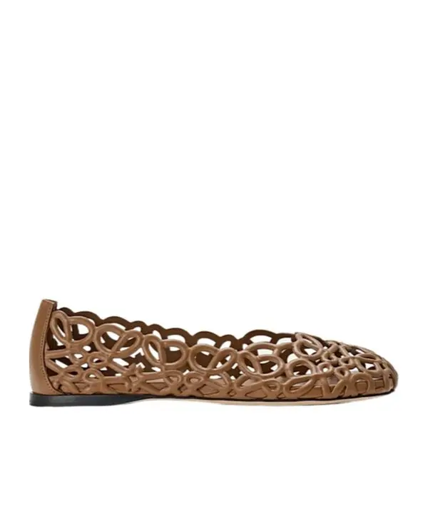 Loewe Petal Anagram Ballerina Flats In Lambskin - Brown