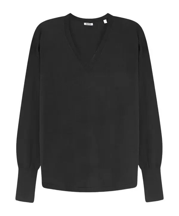 Aspesi V-neck Long-sleeve Knit Top - Black